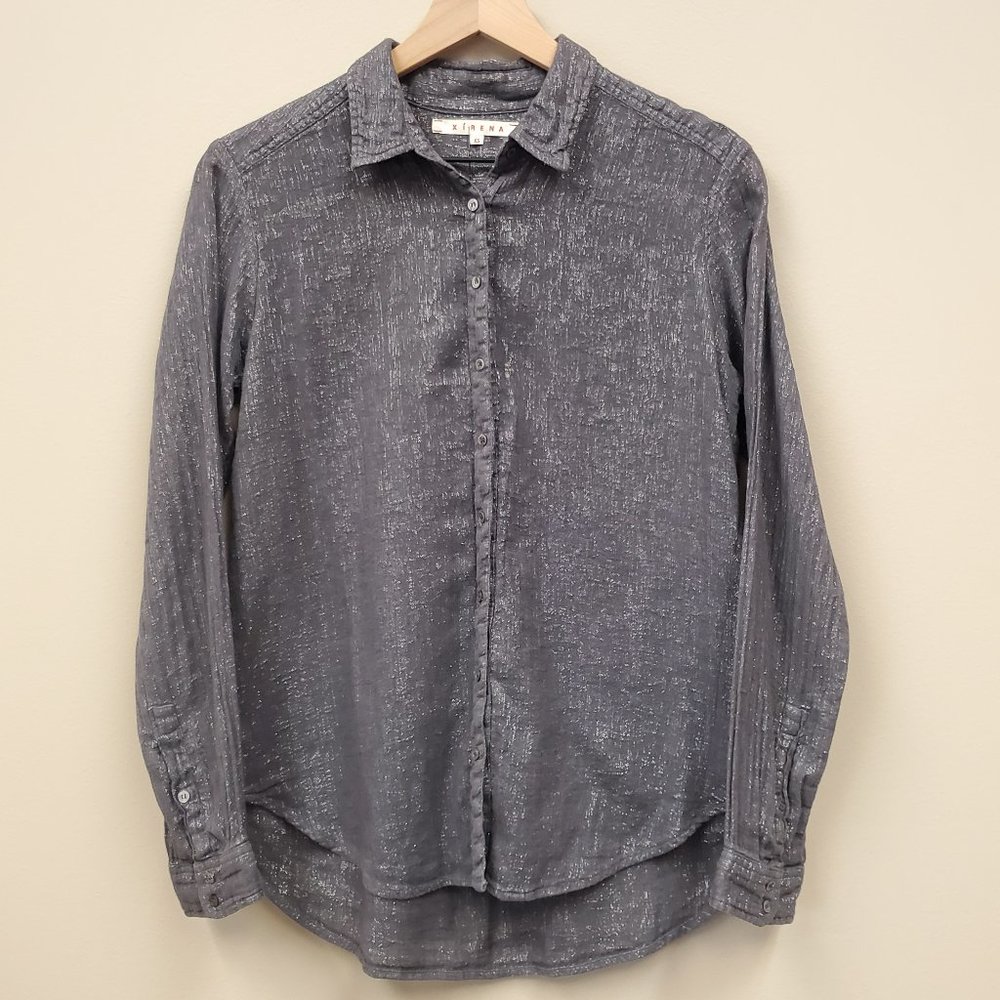 Xirena Long Sleeve Grey & Metallic Button Up Shirt Sz… - Gem
